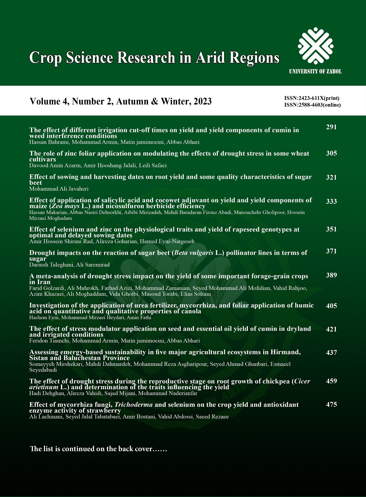 Crop Science Research in Arid Regions